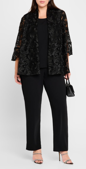 Caroline Rose Plus - Plus Size Embroidered Sheer Lace Soft Jacket
