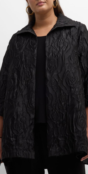 Caroline Rose Plus - Rose Jacquard Open-Front Jacket