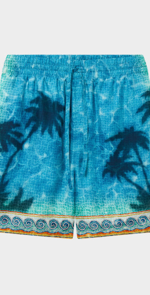 CASABLANCA - Men's Emblem-Print Silk Twill Shorts