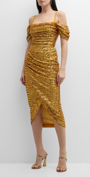 Chiara Boni La Petite Robe - Off-Shoulder Ruched Sequin Midi Dress