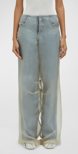 Christopher Esber - Wide-Leg Denim Jeans with Silk Parchment Overlay