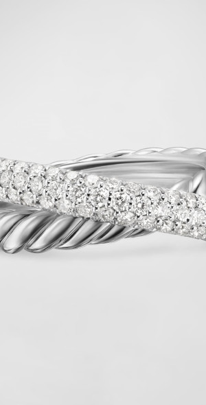 David Yurman - Bold Crossover 2 Row Ring with Diamonds in Silver, 8mm
