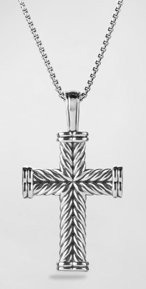 David Yurman - Men's Chevron Cross Pendant in Silver, 40mm