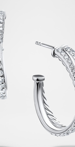 David Yurman - Pave Crossover Hoop Earrings with Diamonds in 18K White ...