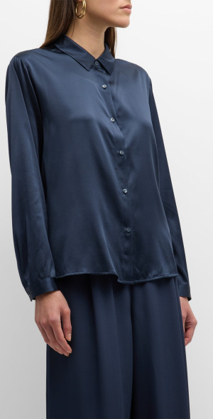 Eileen Fisher - Point-Collar Button-Down Satin Blouse