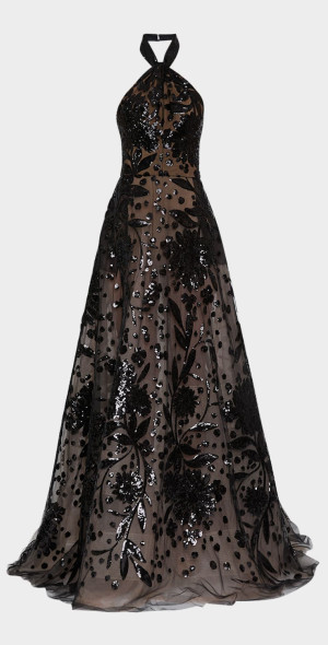 Elie Saab - Floral Sequin Tulle Halter Gown