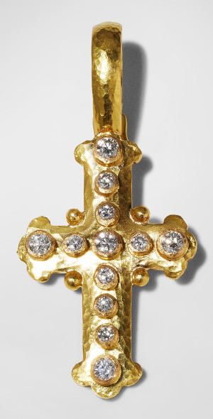 Elizabeth Locke - 19k Gold Diamond Byzantine Cross Pendant