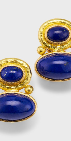Elizabeth Locke - 19K Horizontal Lapis Oval Earrings