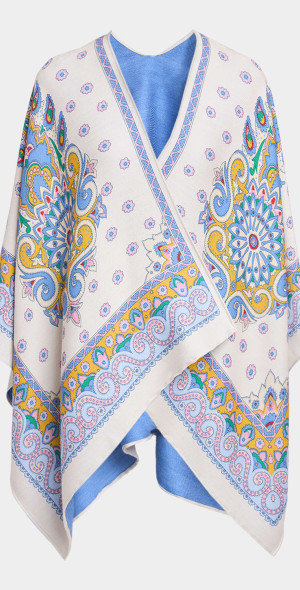 Etro - Blue Medallion Wool Reversible Cape