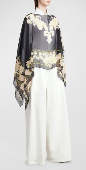 Etro - Patterned Sheer Silk Poncho