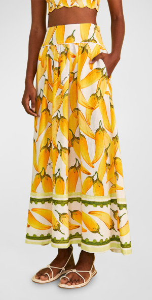 Farm Rio - Peppers Print Linen Blend Maxi Skirt