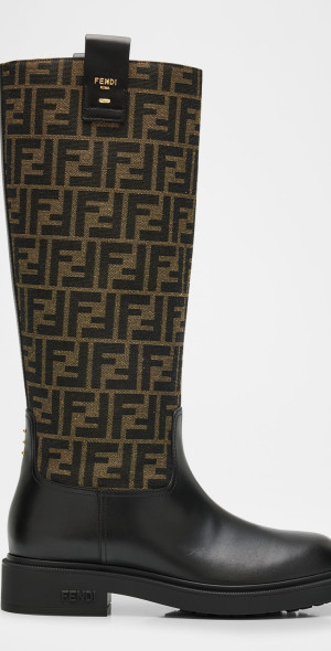 Fendi - Filo FF Canvas & Leather Knee-High Boots