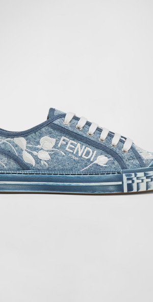 Fendi - Logo Rose Denim Low-Top Sneakers