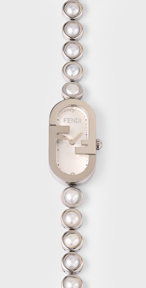 Fendi - O'Lock Vertical Oval Bracelet Watch with Pearls, Steel