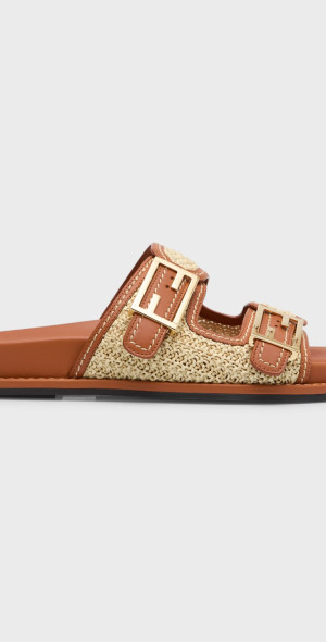 Fendi - Raffia FF-Buckle Slide Sandals