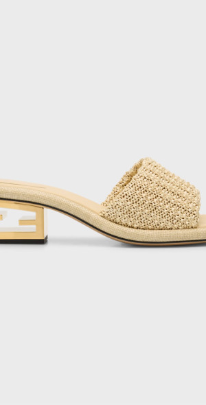 Fendi - Raffia Logo-Heel Slide Sandals