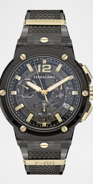 Ferragamo - Men's F-80 44MM Translucent Black Bioplastic Chronograph Watch