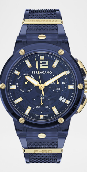 Ferragamo - Men's F-80 44MM Translucent Blue Bioplastic Chronograph Watch