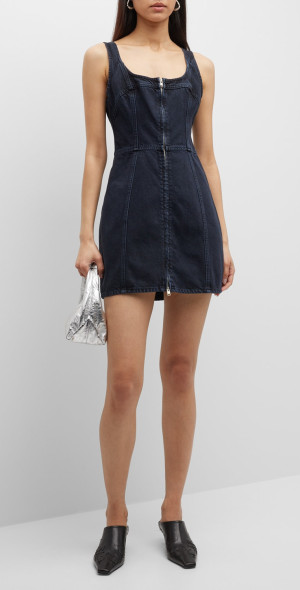 FRAME - Denim Bustier Zip-Front Mini Dress