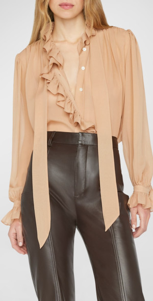 FRAME - Ruffled Silk Button-Front Top