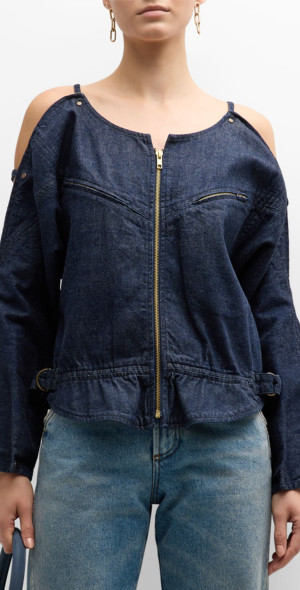 FRAME - Slouchy Zip-Front Denim Jacket