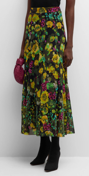 Fuzzi - Floral-Print A-Line Tulle Maxi Skirt