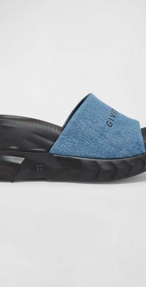 Givenchy - Marshmallow Denim Logo Wedge Slide Sandals