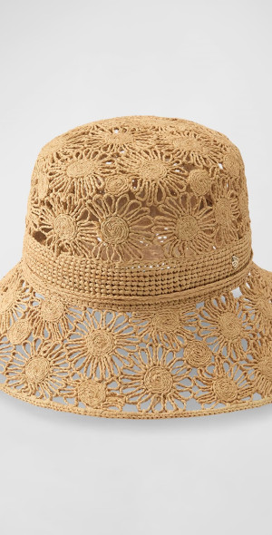 Helen Kaminski - Floral Crocheted Retro Raffia Bucket Hat