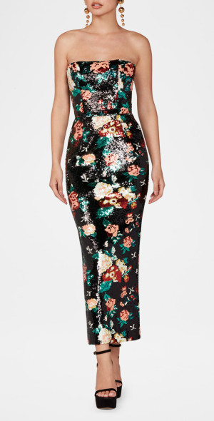 HELSI - Leslie Strapless Floral Sequined Gown