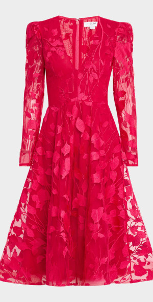 HELSI - Parker Long-Sleeve Embroidered Leaf Midi Dress