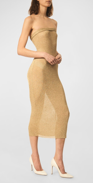 INTERIOR - Cage Metallic Strapless Body-Con Midi Dress