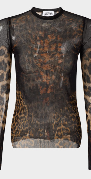 Jean Paul Gaultier - Leopard-Print Label Mesh Long-Sleeve Top