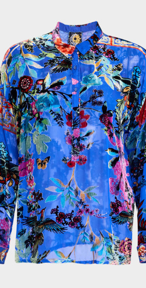 Johnny Was - Seline Floral Flocked Button-Down Blouse