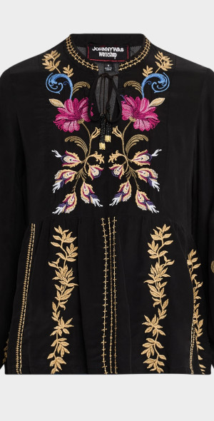 Johnny Was - Steffania Floral-Embroidered Silk Blouse