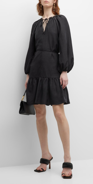 Kobi Halperin - Ruby Blouson-Sleeve Keyhole Linen Midi Dress