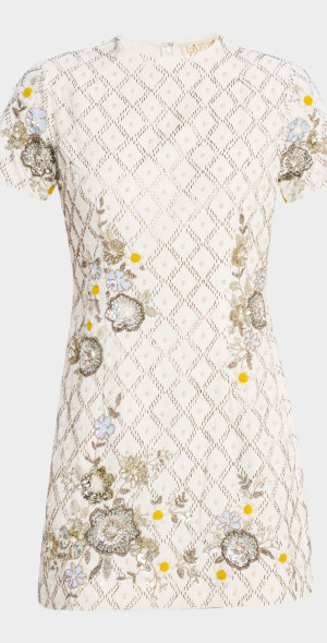 La Fuori - Lysandra White Geo-Petal Embellished Mini Dress