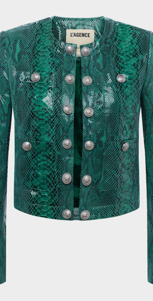 L'Agence - Jayde Collarless Snake-Printed Leather Jacket