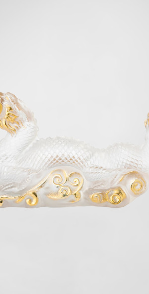 Lalique - Dragon Tianlong Sculpture, Clear/Gold Stamped