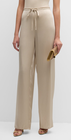 LAPOINTE - Doubleface Satin Straight-Leg Drawstring Pull-On Pants