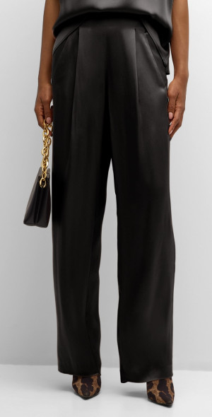 LAPOINTE - High-Rise Satin Pleated Relaxed-Leg Pants