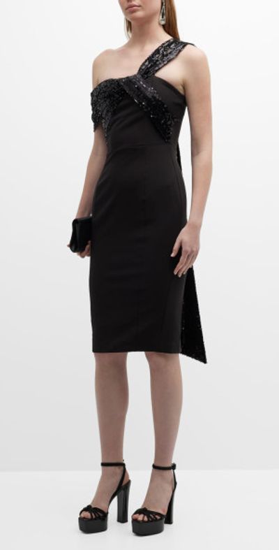 Lavish Alice - Strapless Feather-Trim Sequin Midi Dress