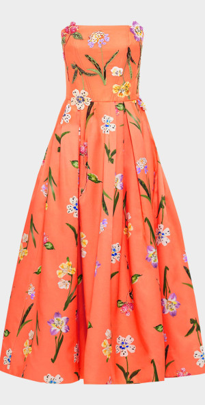 LEO LIN - Lynn Pleated Floral-Print Bustier Midi Dress