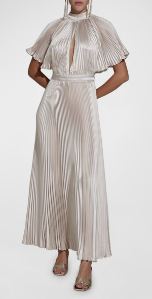 L'IDEE - Elite Pleated Flared-Sleeve Cutout Gown
