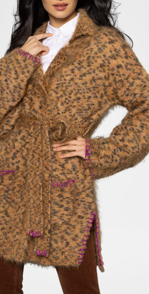 Lisa Todd - Eyelash Animal-Print Blanket Stitch Cardigan