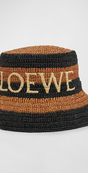 Loewe - Striped Logo Raffia Bucket Hat