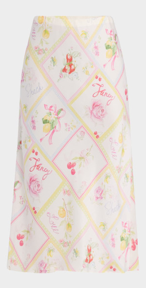 LoveShackFancy - Castle Silky Fruit Print Midi Skirt