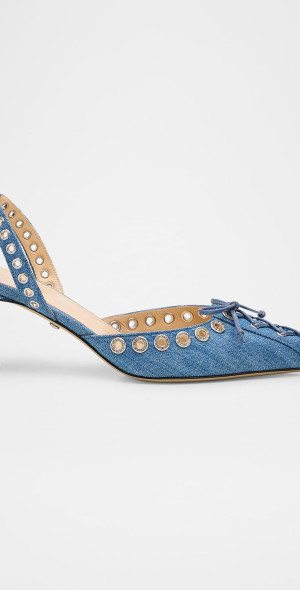 MACH & MACH - Crystalized Corset Denim Slingback Pumps