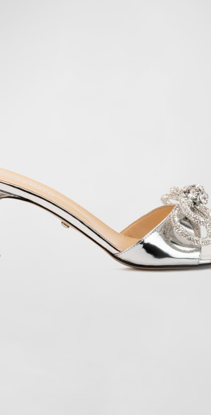 MACH & MACH - Double Bow Silver Patent Leather Mule Pumps