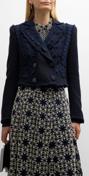 Maison Common - Dot Embroidered Double-Breasted Crop Jacket