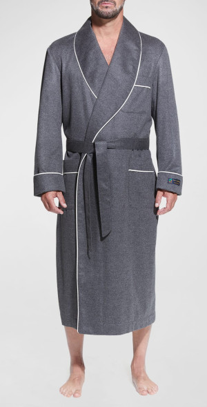 Majestic International - Men's Cashmere Braid-Trim Shawl Robe